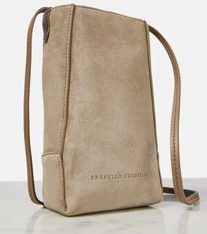 Brunello Cucinelli Mini Suede Crossbody Bag - Beige