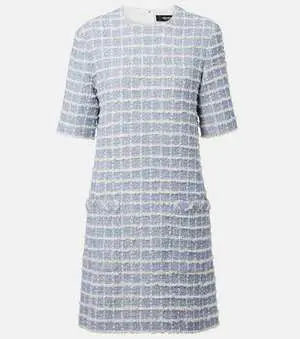 Versace Checked Cotton-blend Tweed Minidress - Blue
