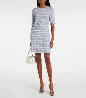Versace Checked Cotton-blend Tweed Minidress - Blue