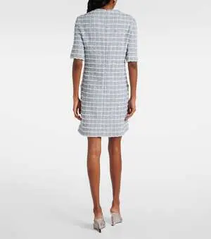 Versace Checked Cotton-blend Tweed Minidress - Blue