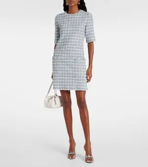 Versace Checked Cotton-blend Tweed Minidress - Blue