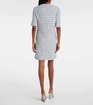 Versace Checked Cotton-blend Tweed Minidress - Blue