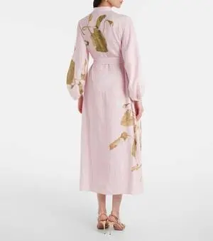 Erdem Printed Linen Midi Dress - Pink
