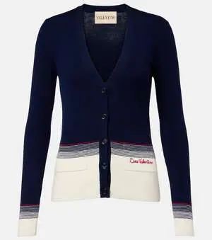 Valentino Garavani Striped Virgin Wool Cardigan - Blue