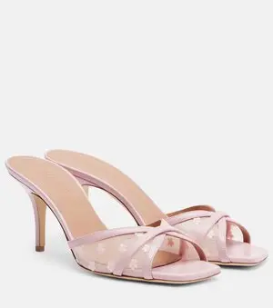 MALONE SOULIERS Perla 70 Leather And Mesh Mules - Pink