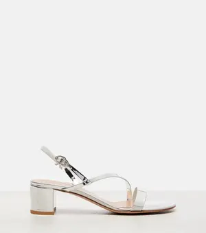 GIANVITO ROSSI Metallic Leather Block Heel Sandals - Silver