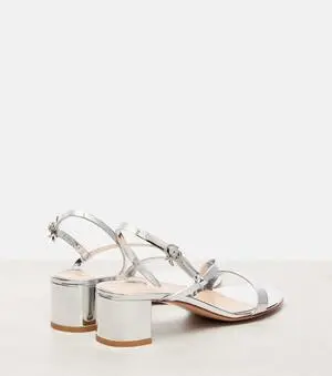 GIANVITO ROSSI Metallic Leather Block Heel Sandals - Silver