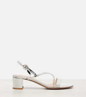 GIANVITO ROSSI Metallic Leather Block Heel Sandals - Silver