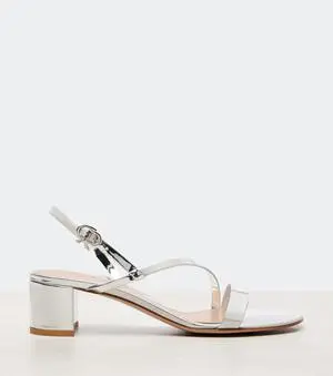 GIANVITO ROSSI Metallic Leather Block Heel Sandals - Silver