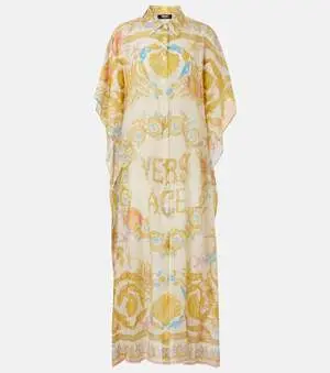 Versace Underwater Barocco Cotton And Silk Beach Dress - Yellow