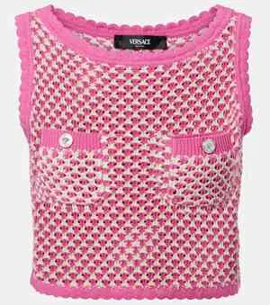 Versace Crochet Cotton-blend Crop Top - Pink