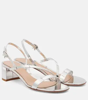 GIANVITO ROSSI Metallic Leather Slingback Sandals - Silver