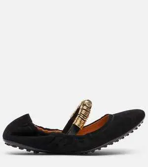 TOD'S Dee Suede Mary Jane Flats - Black