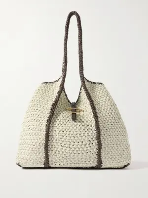TOD'S T Timeless Leather-trimmed Crocheted Raffia Tote