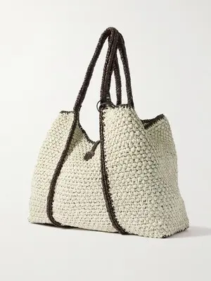 TOD'S T Timeless Leather-trimmed Crocheted Raffia Tote