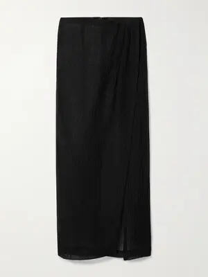Lisa Marie Fernandez Pleated Crinkled Linen-blend Gauze Pareo - Black