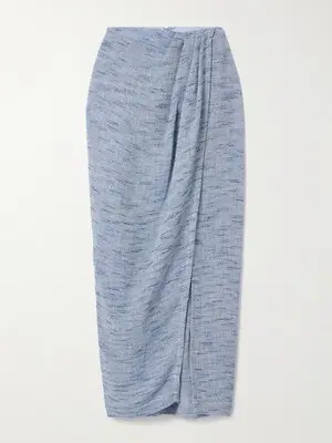 Lisa Marie Fernandez Pleated Striped Linen-blend Gauze Pareo - Blue