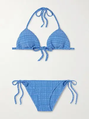 Lisa Marie Fernandez Striped Seersucker Triangle Bikini - Blue