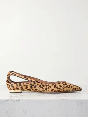 AQUAZZURA Sheeva Cutout Leopard-print Point-toe Flats - Animal Print