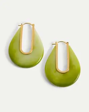 Veronica Beard Resin Drop Hoop Earrings Green Agate