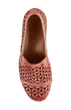 SPRING STEP SHOES Laser-cut Leather Flat - Salmon