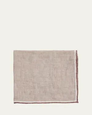 ROSI COLLECTION Linen Stripe-trim Pocket Square 2-brown
