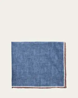 ROSI COLLECTION Linen Stripe-trim Pocket Square 6-blue