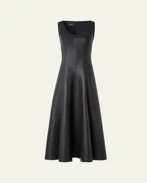 Akris Nappa Leather Midi Aline Dress - Black | Editorialist