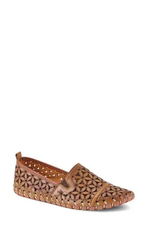 SPRING STEP SHOES Laser-cut Leather Flat - Light Brown