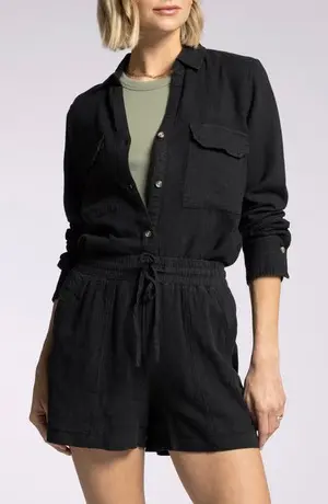 THREAD & SUPPLY Farrah Linen Blend Button-up Shirt - Black Shadow