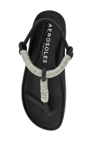 Aerosoles Crystal-embellished Flatform T-strap Sandals - Crystal/ Black Rope