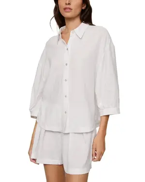 Eberjey Linen Blend Relaxed Fit Pajama Top - White