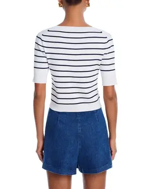 Aqua Striped Short Sleeve Cardigan