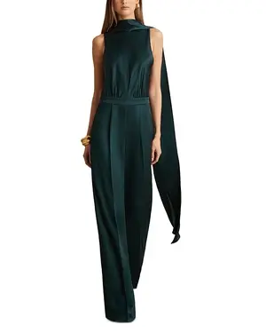 REISS Farah Draped Jumpsuit - Teal Green
