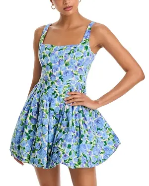 Aqua Floral Bubble Hem Dress