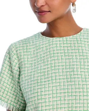 Aqua Box Pattern Tweed Top