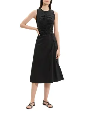 Theory Ruched Sleeveless Dress - Black