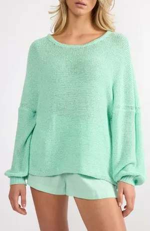 VIENS AVEC MOI Relaxed Fit Sweater - Aqua