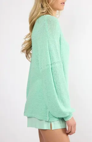 VIENS AVEC MOI Relaxed Fit Sweater - Aqua