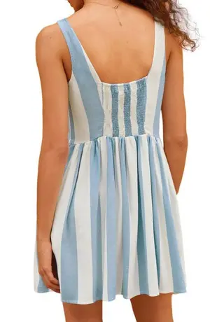 NEXT Stripe Linen Blend Sleeveless Fit & Flare Mini Dress