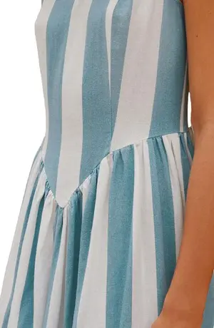 NEXT Stripe Linen Blend Sleeveless Fit & Flare Mini Dress