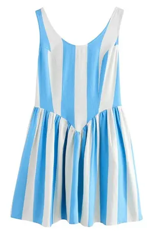 NEXT Stripe Linen Blend Sleeveless Fit & Flare Mini Dress