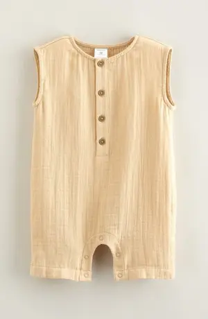 Nordstrom Cotton Gauze Henley Romper - Tan Shore