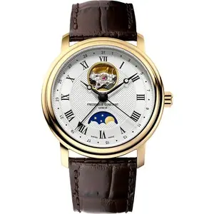 FREDERIQUE CONSTANT Classics Heartbeat Moon Phase Leather Strap Watch - Goldone