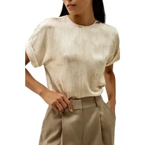 Lilysilk Printed Pearl Satin Silk T-shirt Top - Grain