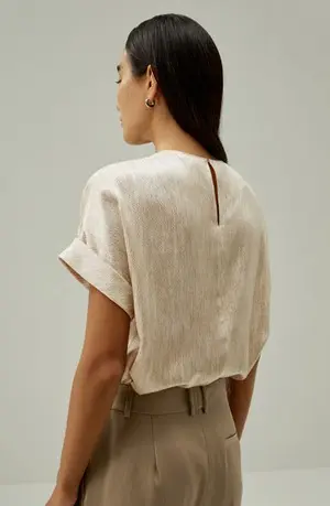 Lilysilk Printed Pearl Satin Silk T-shirt Top - Grain