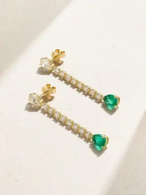 ANITA KO 18-karat Gold Diamond And Emerald Drop Earrings - Green