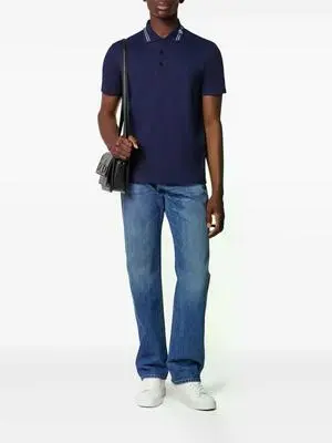 Versace Embroidered Cotton Polo Shirt - Blue