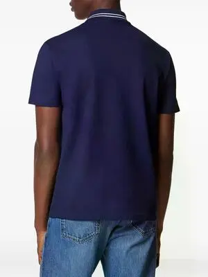 Versace Embroidered Cotton Polo Shirt - Blue