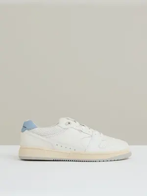 REISS Astor Leather Low Top Trainers - Off White/soft Blue